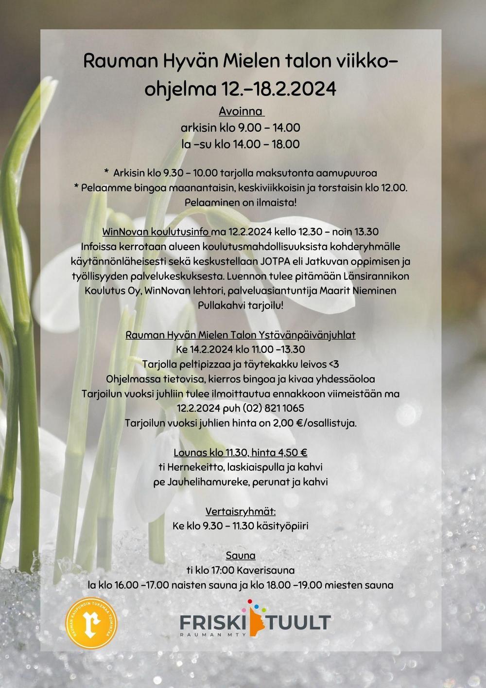 Viikko-ohjelma 12.–18.2.2024 - Rauman MTY Friski Tuult ry